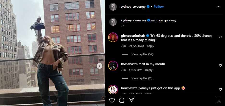 Sydney Sweeney Stuns in Risqué Rooftop Photoshoot, Flaunts Miu Miu Cardigan